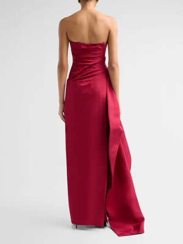 Monique Lhuillier Asymmetric Draped Silk Faille Gown