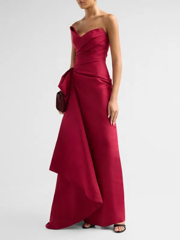 Monique Lhuillier Asymmetric Draped Silk Faille Gown