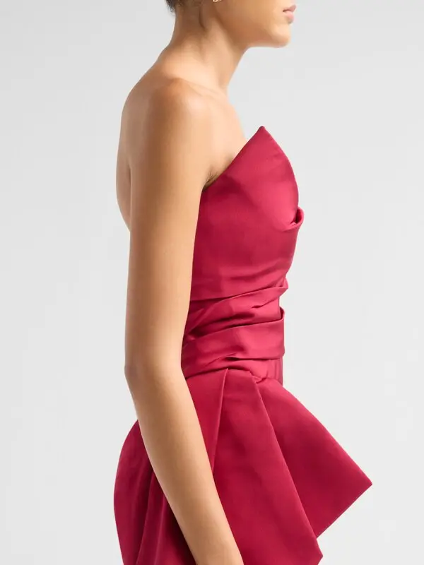 Monique Lhuillier Asymmetric Draped Silk Faille Gown
