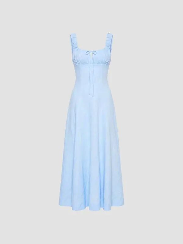 NICHOLAS THE LABEL Dina Ruched Linen Midi-dress