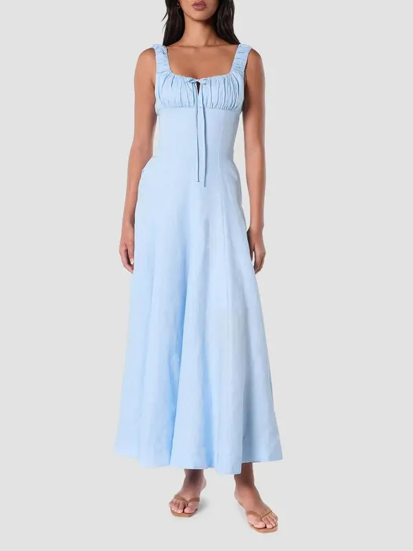 NICHOLAS THE LABEL Dina Ruched Linen Midi-dress