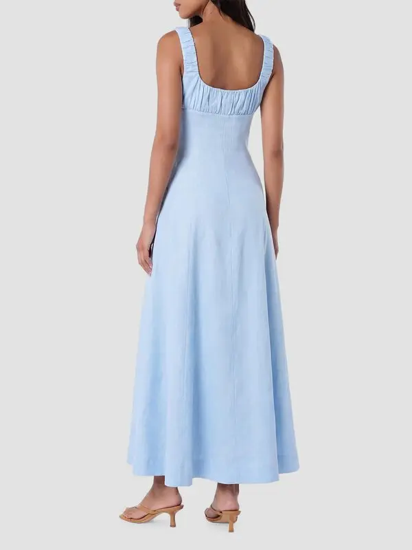 NICHOLAS THE LABEL Dina Ruched Linen Midi-dress