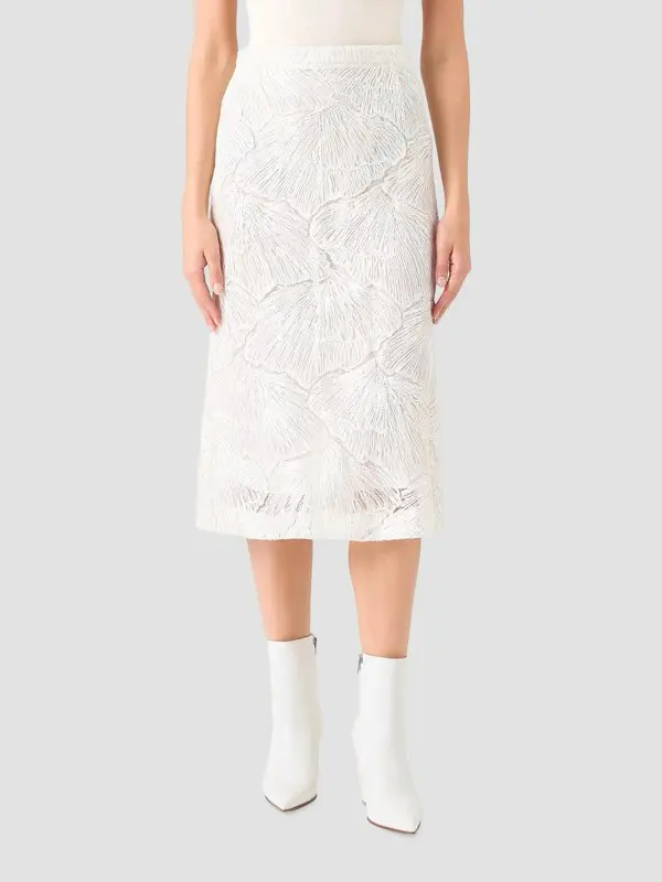 Akris Lacquered Fan Lace A-line Skirt