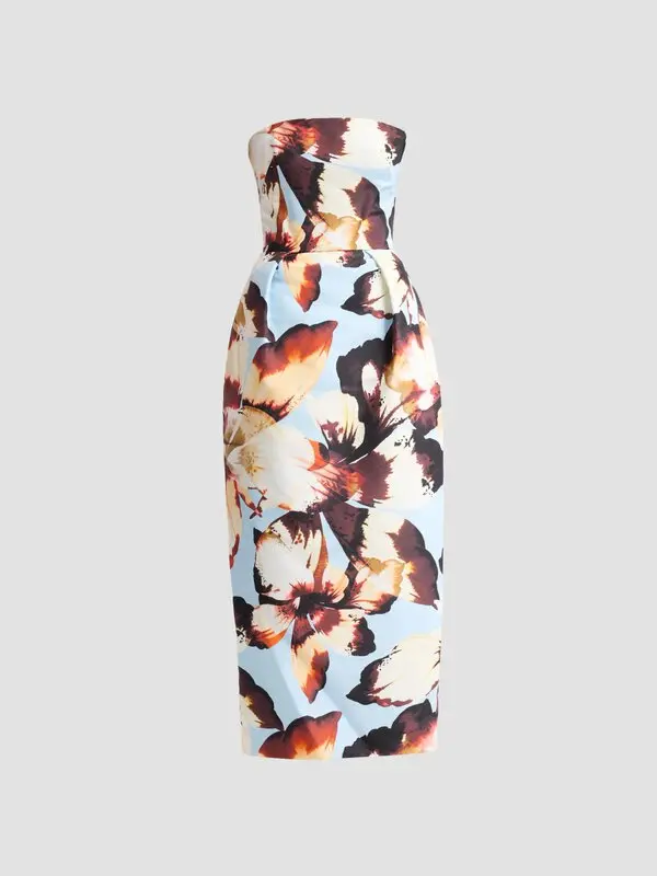 Monique Lhuillier Floral Silk Faille Strapless Cocktail Dress