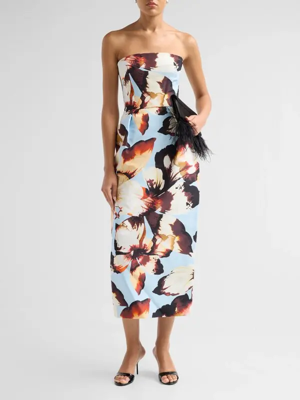Monique Lhuillier Floral Silk Faille Strapless Cocktail Dress