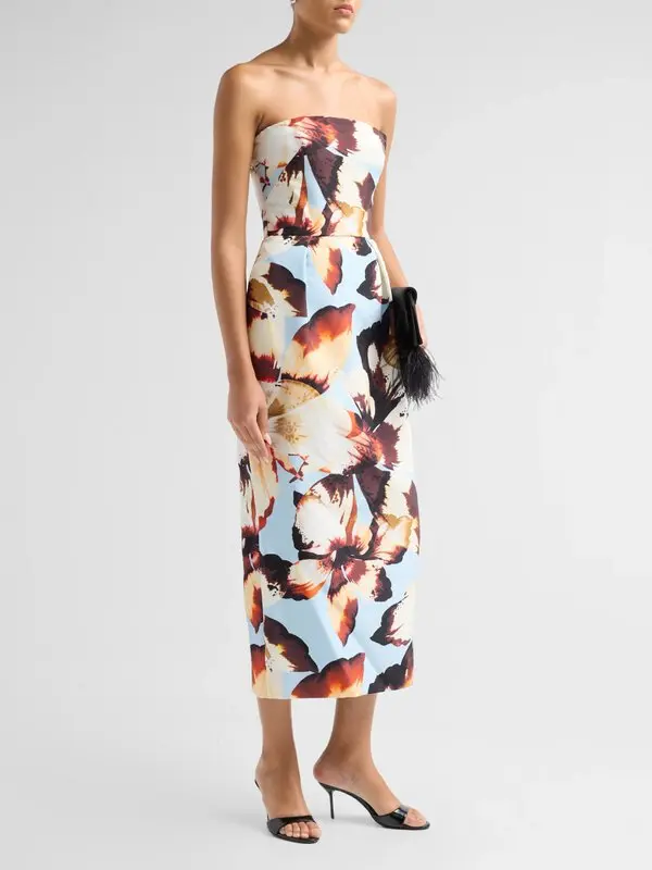 Monique Lhuillier Floral Silk Faille Strapless Cocktail Dress