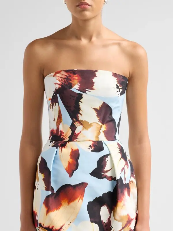 Monique Lhuillier Floral Silk Faille Strapless Cocktail Dress