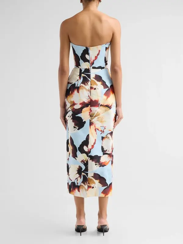Monique Lhuillier Floral Silk Faille Strapless Cocktail Dress