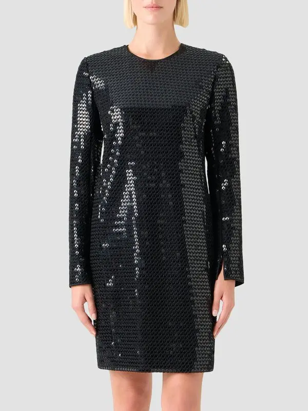 Akris Sequined Long-sleeve Sheath Cocktail Dress
