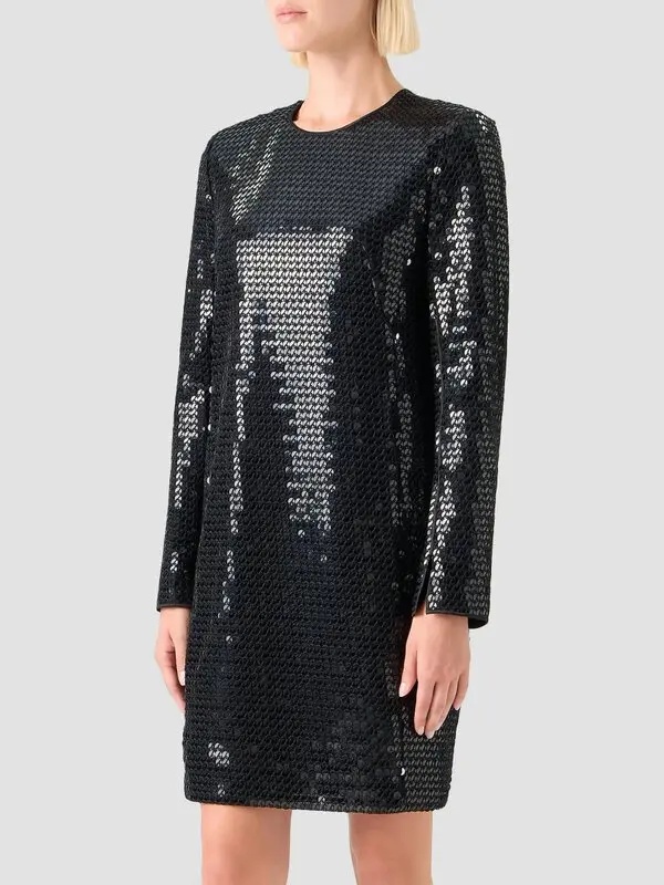 Akris Sequined Long-sleeve Sheath Cocktail Dress