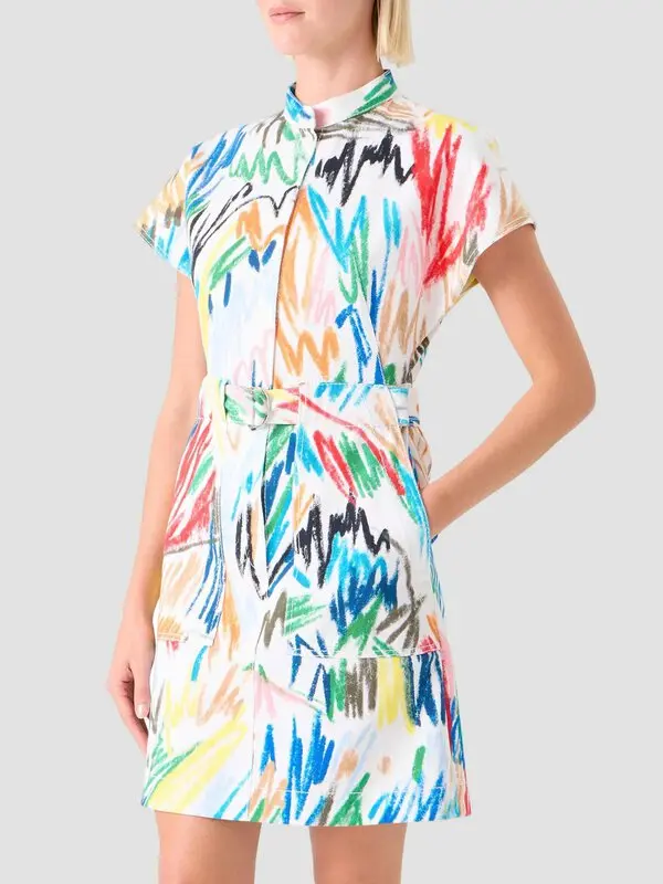 Akris Abstract Stretch-denim Belted Minidress
