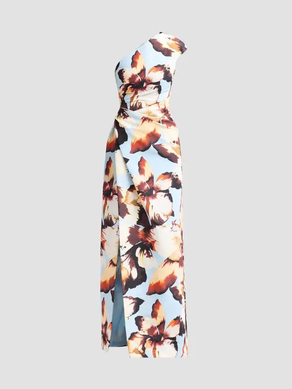 Monique Lhuillier Floral Silk Faille One-shoulder Gown - Breeze Multi