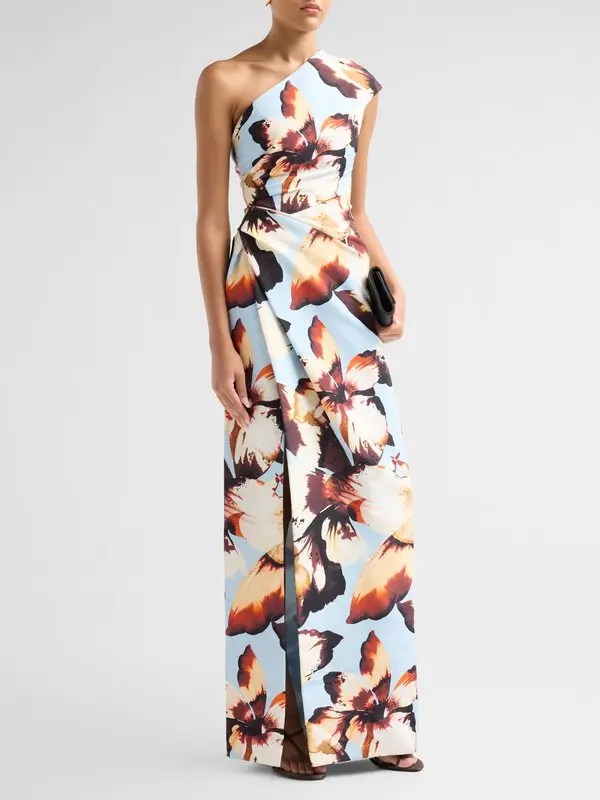 Monique Lhuillier Floral Silk Faille One-shoulder Gown