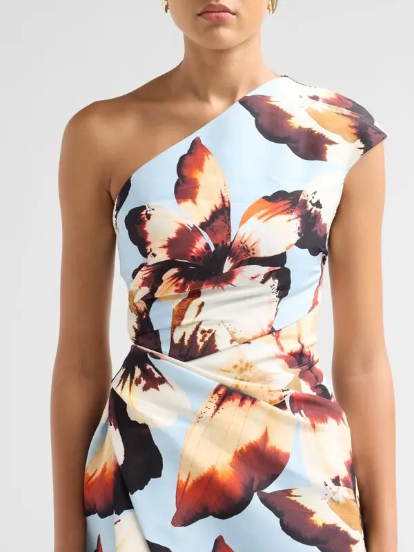 Monique Lhuillier Floral Silk Faille One-shoulder Gown