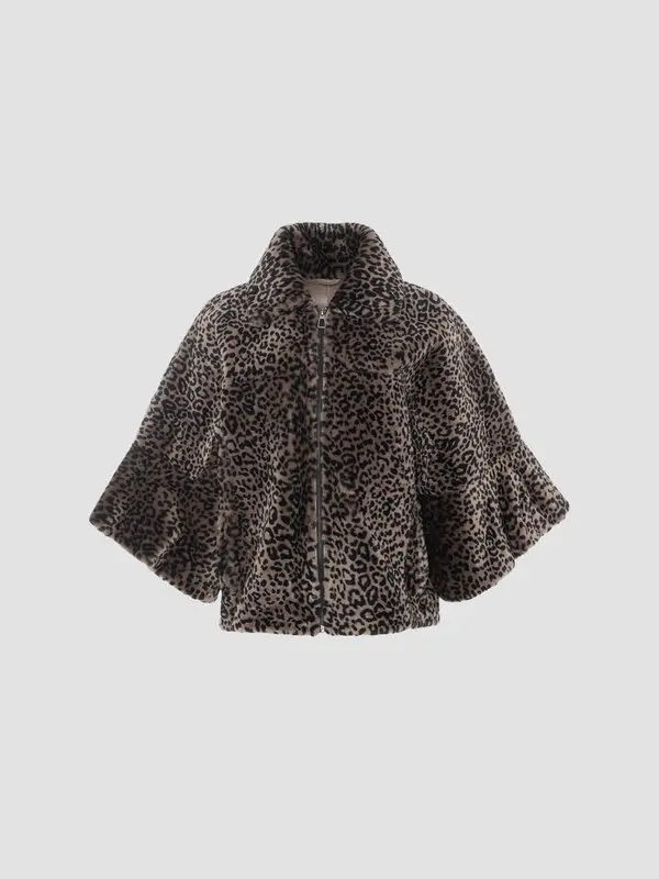 Gorski Select Shearling Lamb Zip Coat With Cropped Sleeves - Lprd Print