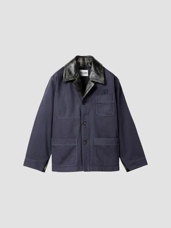 Miu Miu Single-breasted Gart-dyed Gabardine And Leather Jacket