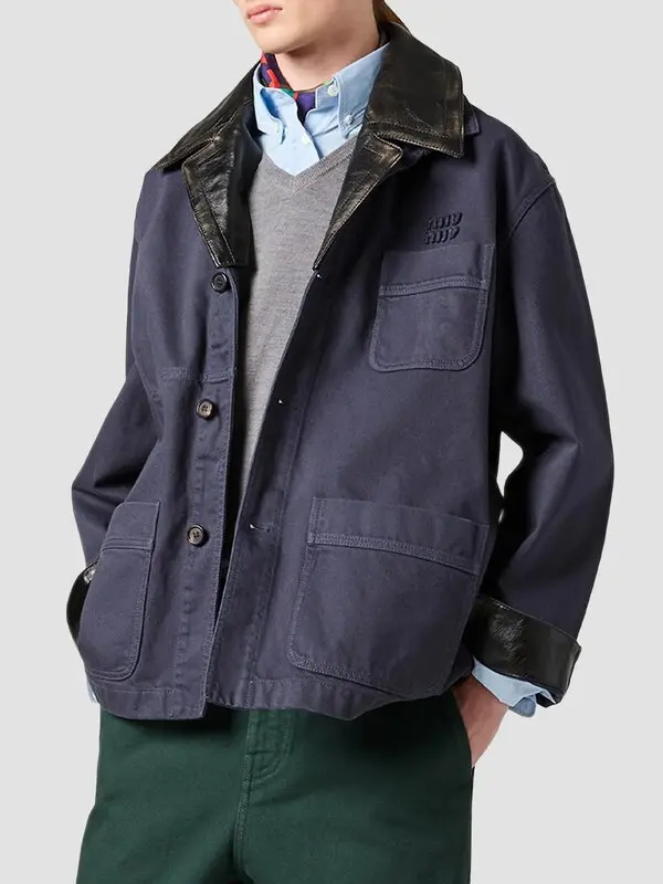 Miu Miu Single-breasted Gart-dyed Gabardine And Leather Jacket