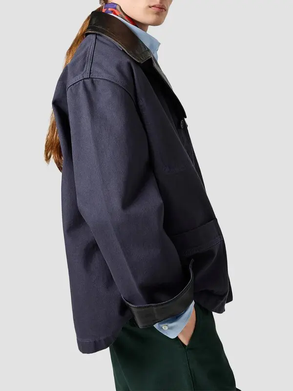 Miu Miu Single-breasted Gart-dyed Gabardine And Leather Jacket
