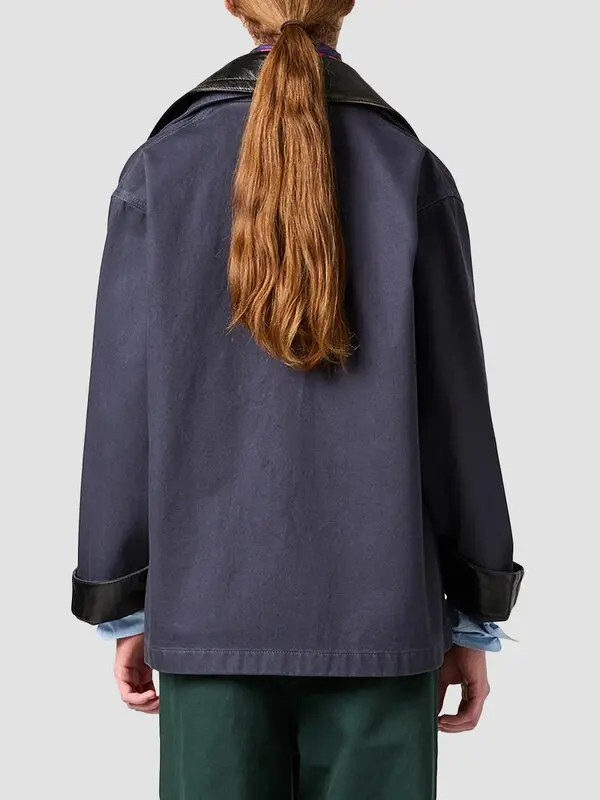 Miu Miu Single-breasted Gart-dyed Gabardine And Leather Jacket