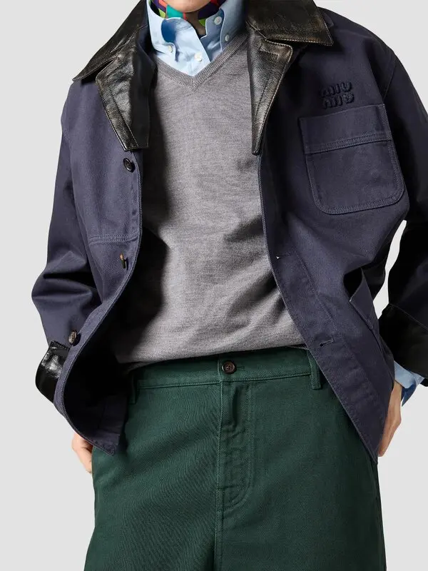 Miu Miu Single-breasted Gart-dyed Gabardine And Leather Jacket