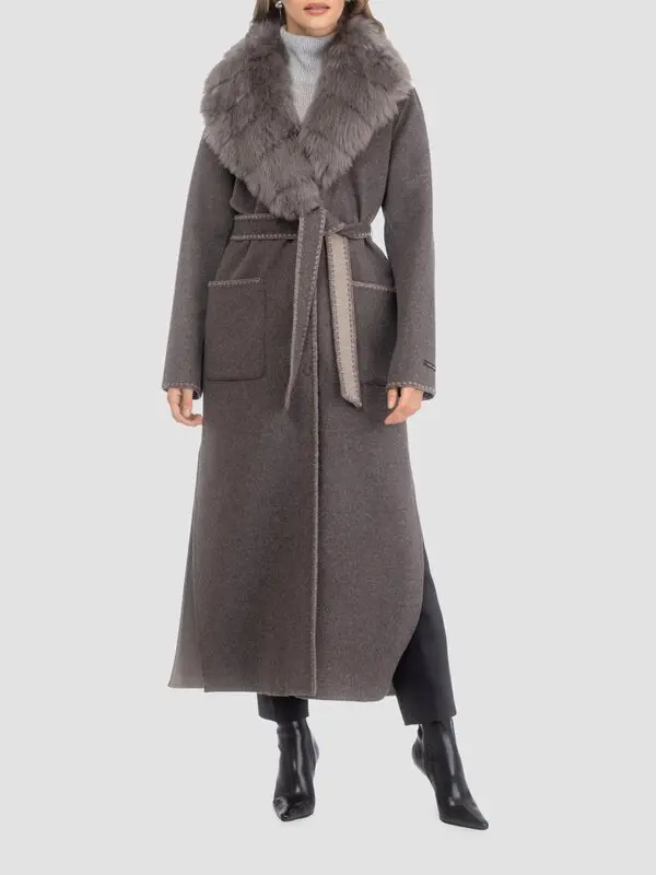 Gorski Cashmere And Wool Coat With Detachable Collar, Belt - Brown