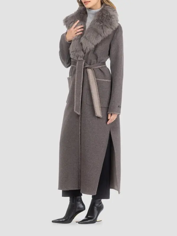 Gorski Cashmere And Wool Coat With Detachable Collar, Belt - Brown