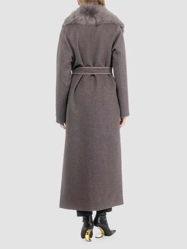 Gorski Cashmere And Wool Coat With Detachable Collar, Belt - Brown