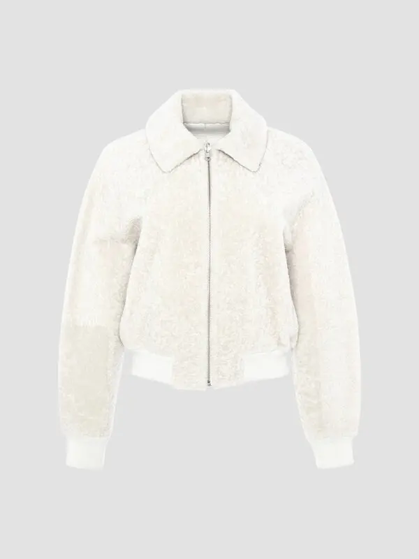 Gorski Reversible Textured Shearling Lamb Zip Coat - Ivory
