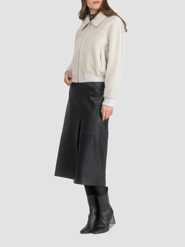 Gorski Reversible Textured Shearling Lamb Zip Coat