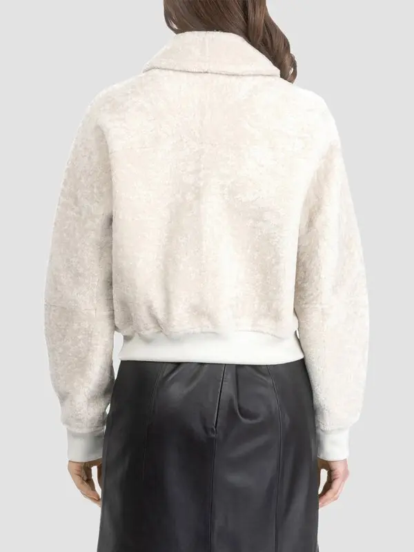 Gorski Reversible Textured Shearling Lamb Zip Coat
