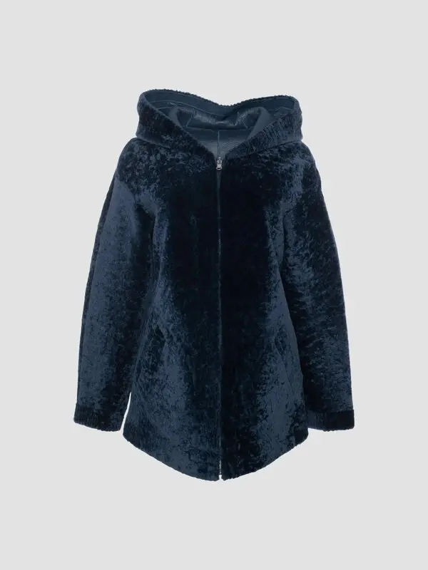 Gorski Textured Reversible Shearling Lamb Zip Parka - Navy