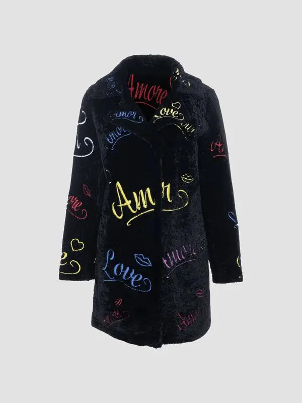 Gorski Select Shearling Lamb Embroidered Love Stroller - Black Multi
