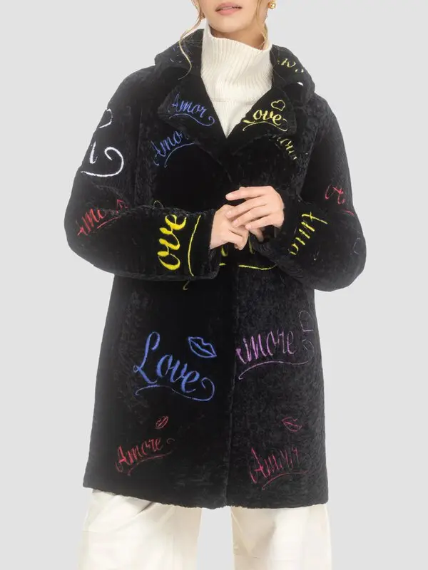 Gorski Select Shearling Lamb Embroidered Love Stroller