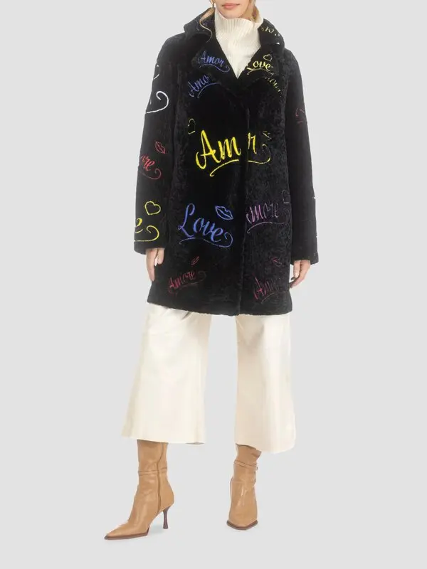 Gorski Select Shearling Lamb Embroidered Love Stroller
