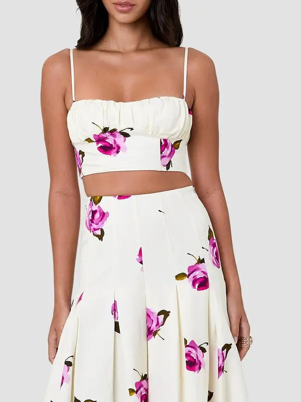 NICHOLAS THE LABEL Yulia Printed Linen-blend Crop Top