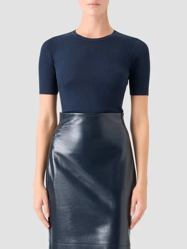 Akris Rib-knit Silk-blend Short-sleeve Sweater