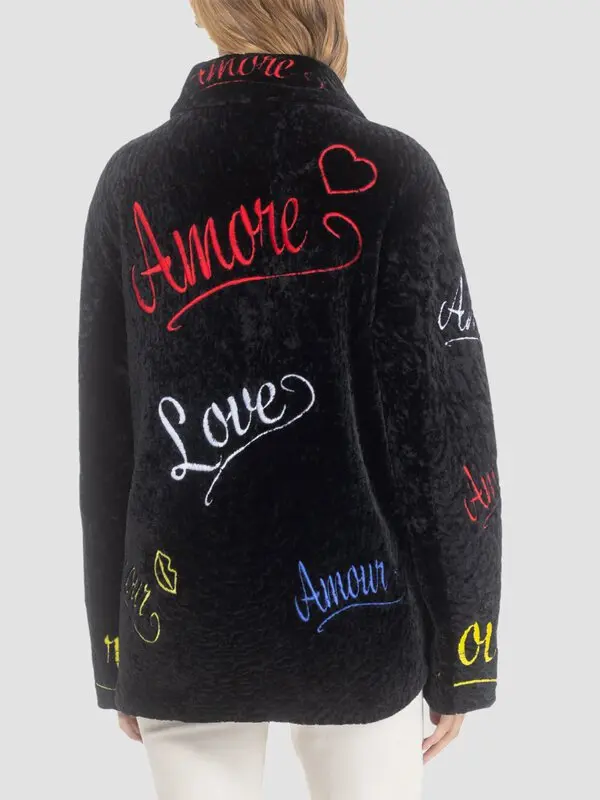 Gorski Select Shearling Lamb Embroidered Love Coat - Black Multi