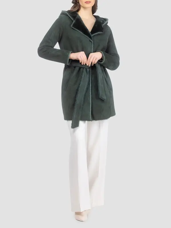 Gorski Merino Shearling Lamb Parka With Embroidered Trim - Emerald