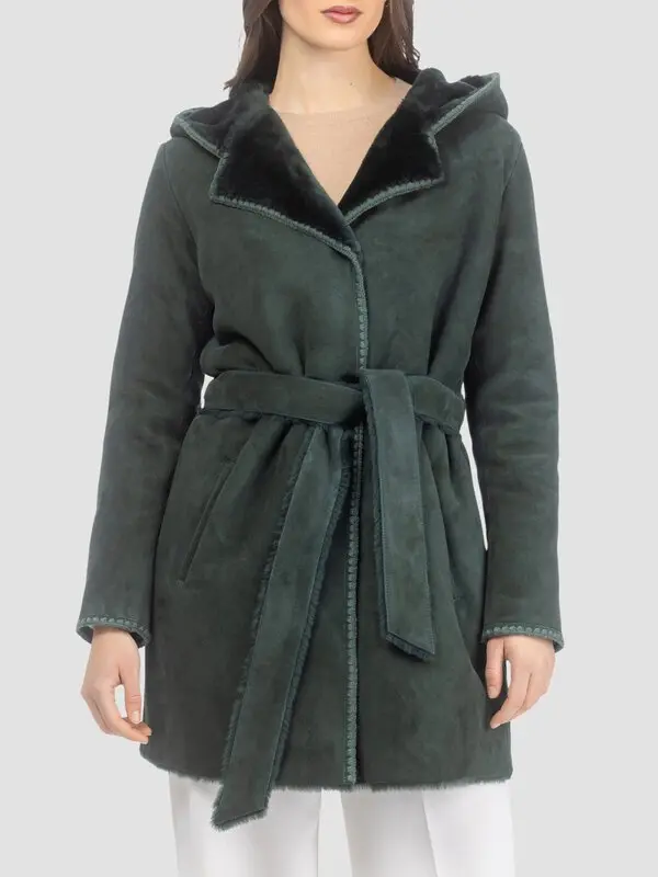 Gorski Merino Shearling Lamb Parka With Embroidered Trim - Emerald