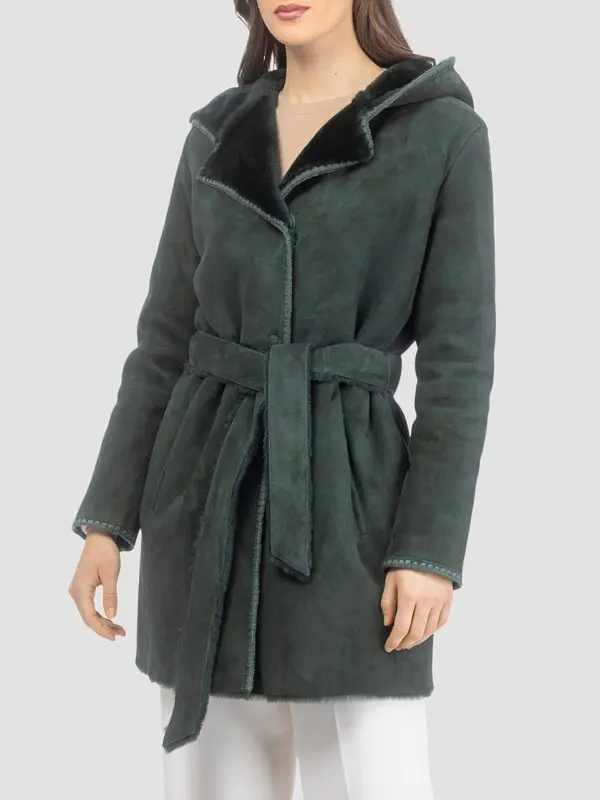 Gorski Merino Shearling Lamb Parka With Embroidered Trim - Emerald