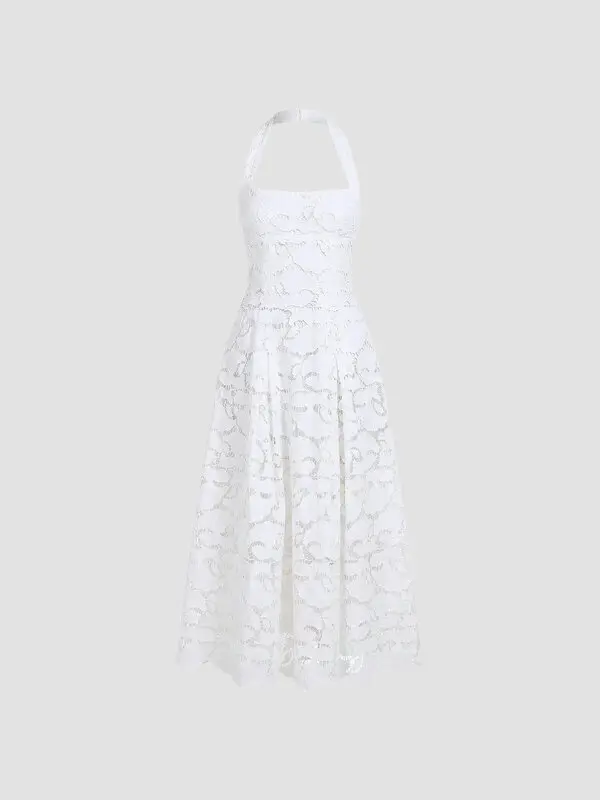 NICHOLAS THE LABEL Elisabeth Cotton Broderie Lace Halter Midi-dress