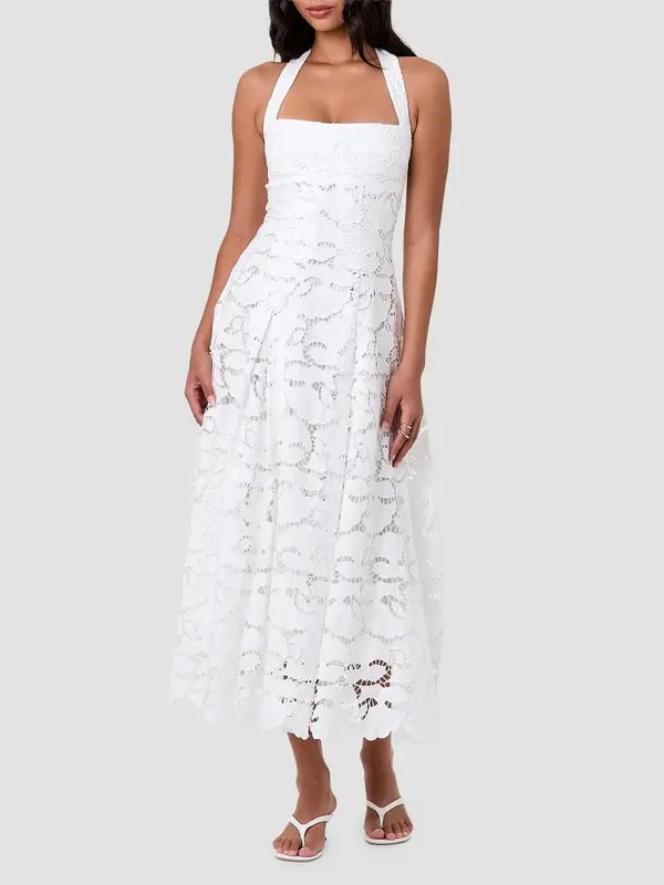 NICHOLAS THE LABEL Elisabeth Cotton Broderie Lace Halter Midi-dress