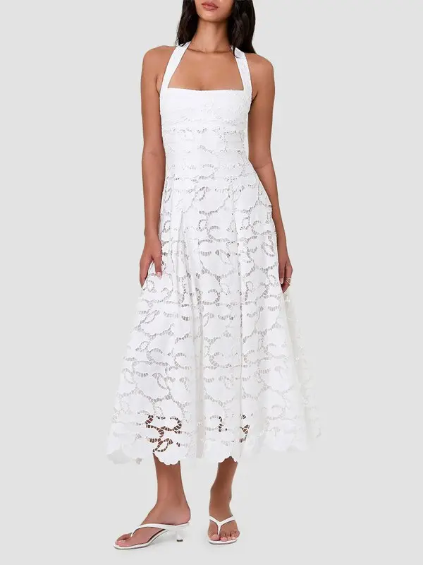 NICHOLAS THE LABEL Elisabeth Cotton Broderie Lace Halter Midi-dress