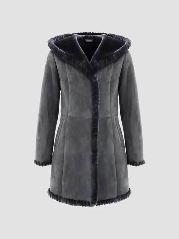 Gorski Shearling Lamb Parka With Whipstitch Trim - Anthracite
