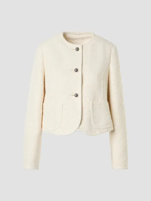 Akris Bouclé Crewneck Jacket - Ivory