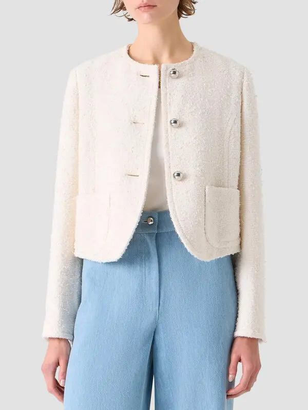 Akris Bouclé Crewneck Jacket - Ivory