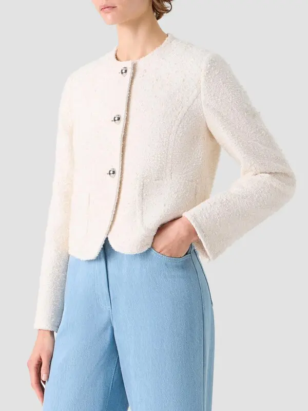 Akris Bouclé Crewneck Jacket - Ivory