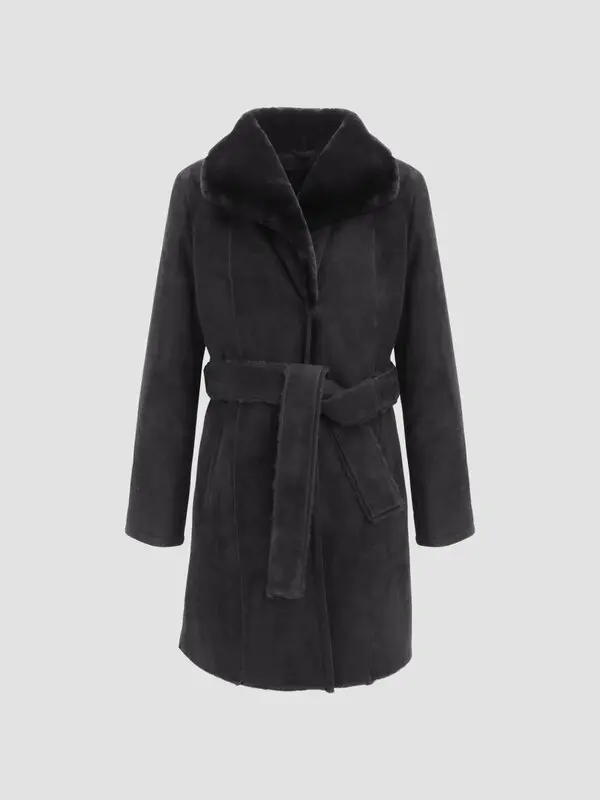 Gorski Merino Shearling Lamb Stroller Coat - Black