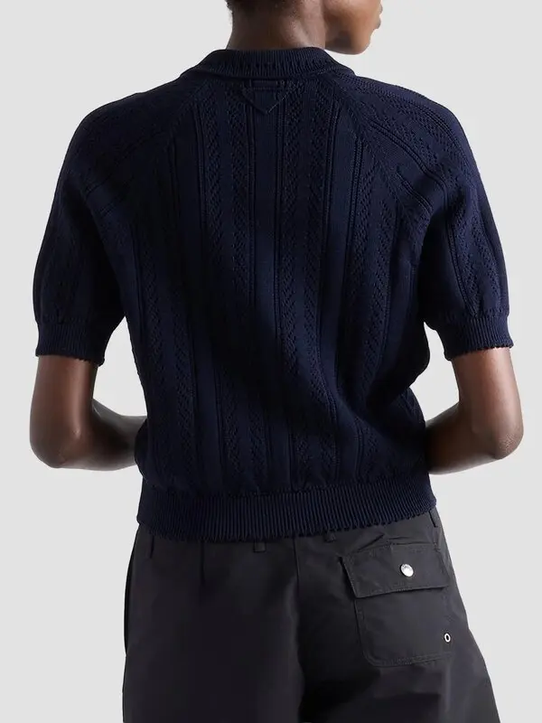 Prada Short-sleeved Openwork Cotton Polo Shirt
