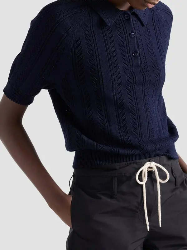 Prada Short-sleeved Openwork Cotton Polo Shirt